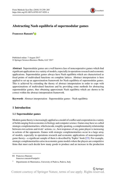 abstracting nash equilibria of supermodular games request pdf
