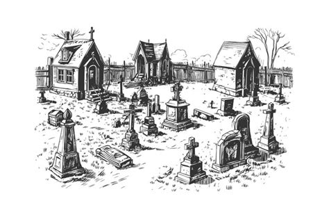 Premium Vector Old Vintage Cemetery Sketch Hand Drawn Line Icon