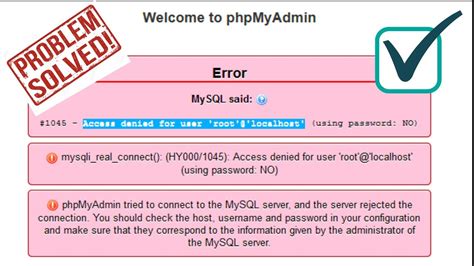 1045 Access Denied For User Root Localhost Using Password No