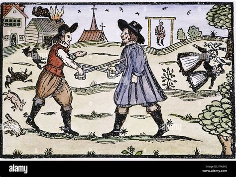 Dueling Nwoodcut From The Famous English Ballad The Babes In