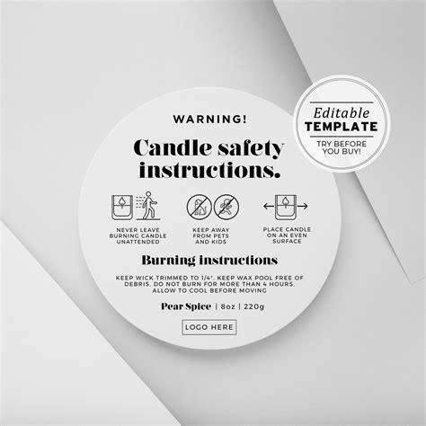 Minimalist Candle Warning Label Template Printable Candle Safety
