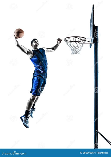 Silueta Dunking De Salto Del Jugador De Básquet Foto de archivo