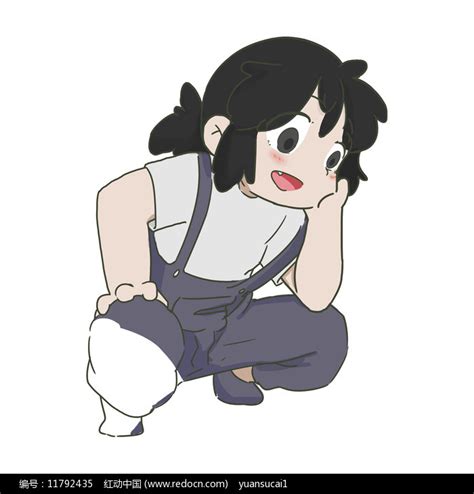手绘卡通蹲在地上的小女孩免抠图片下载 红动中国