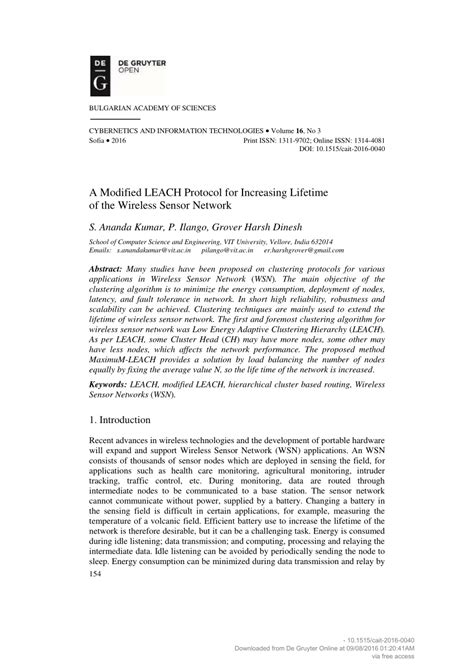 pdf a modified leach protocol for increasing lifetime of the wireless sensor network