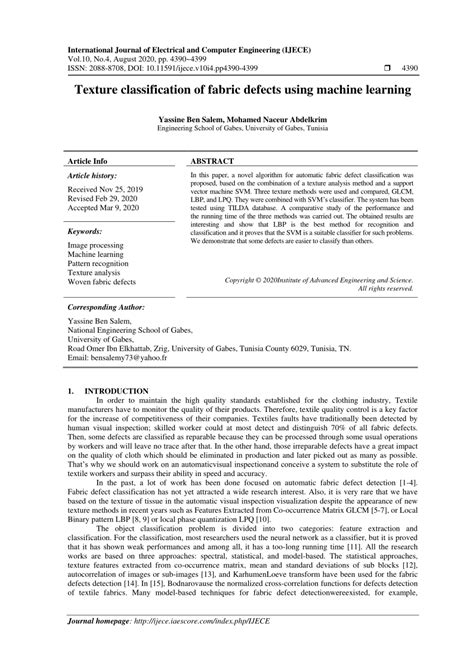 pdf texture classification of fabric defects using machine learning