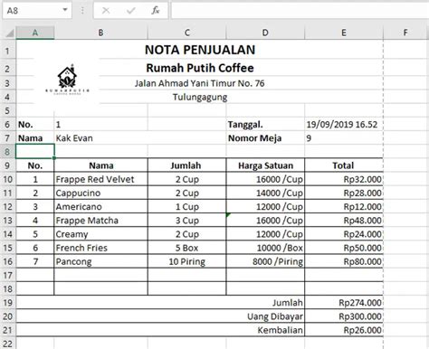 Detail Contoh Nota Excel Koleksi Nomer