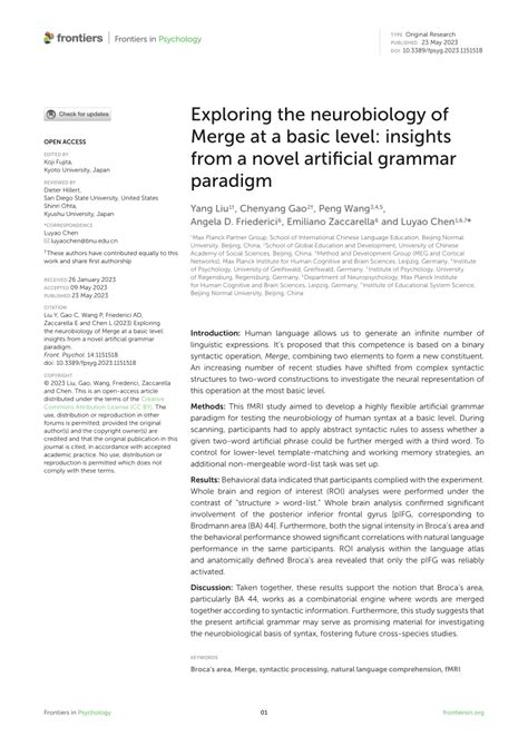 PDF Exploring The Neurobiology Of Merge At A Basic Level Insights