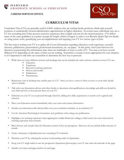 Academic Cv Template Harvard Infoupdate Org