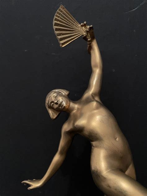 Proantic Bronze Art Deco Naked Dancer With A Fan By Morante