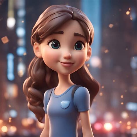 Renderização 3d de uma garota bonita de desenho animado em uma cidade
