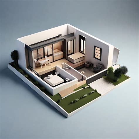 Premium Ai Image D Small House Model On Architecture Floor Plan Created