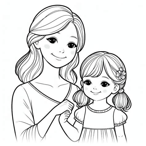 Desenhos de Mãe e Filha Para Crianças de 3 Ano para Colorir e Imprimir