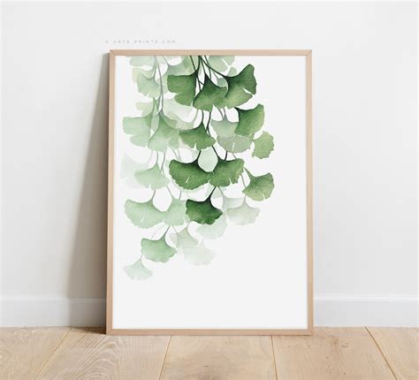 GINKGO Biloba WATERCOLOR Leaves Green Botanical Wall Art Etsy