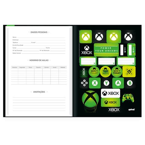 Caderno Universitário Capa Dura Brochura Costurado 80 Folhas Xbox