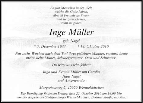 Alle Traueranzeigen für Inge Müller trauer rp online de