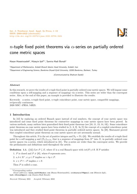 pdf n tuple fixed point theorems via α series on partially ordered cone metric spaces