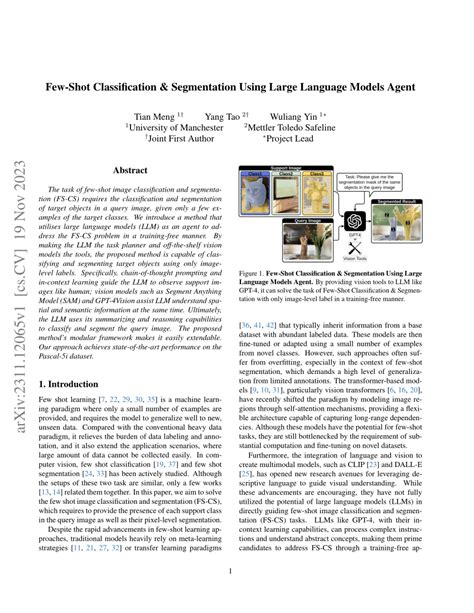 pdf few shot classification and segmentation using large language models agent