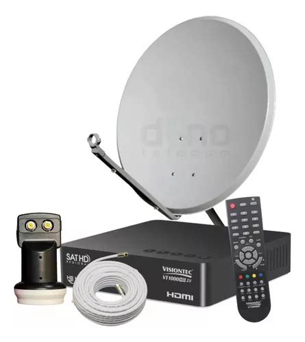 Kit Receptor Digital Vt Visiontec Antena Lnbf Duplo Cabo Frete Gr Tis