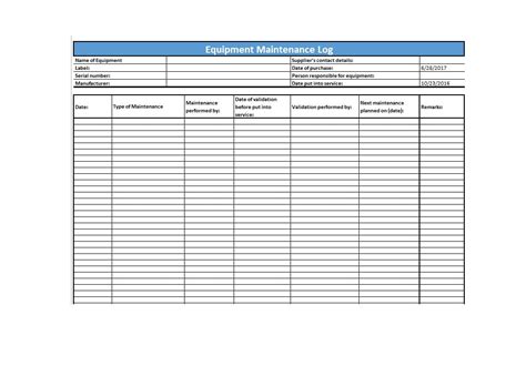40 Equipment Maintenance Log Templates TemplateArchive