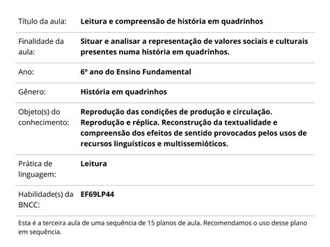 Leitura e compreensão de história em quadrinhos Planos de aula 6º