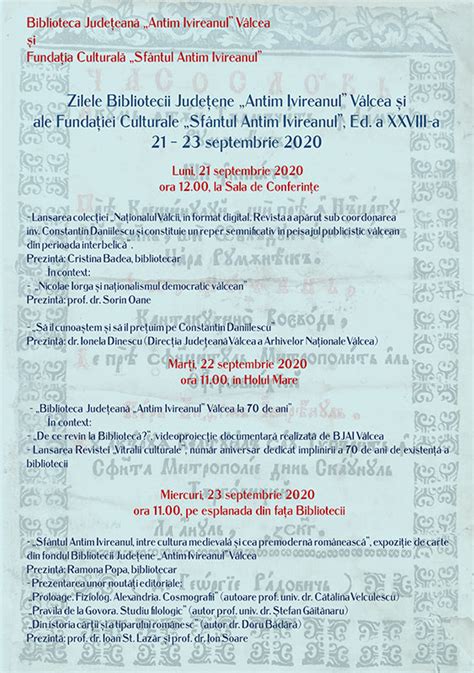 Zilele Bibliotecii Județene Antim Ivireanul Vâlcea și ale Fundației