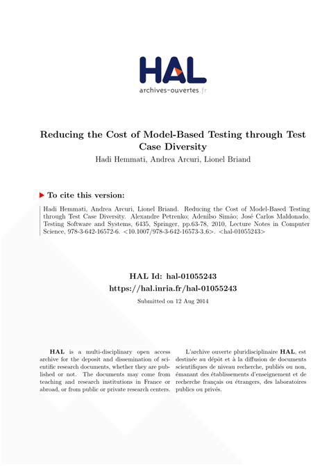 pdf reducing the cost of model based testing through test case diversity