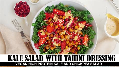 VEGAN KALE SALAD WITH TAHINI DRESSING Vegan High Protein Salad YouTube