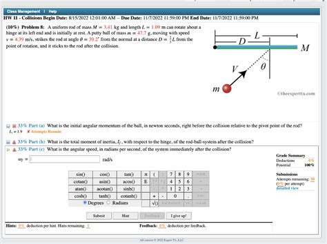 Solved 10 Problem 8 A Uniform Rod Of Mass M 3 41 Kg And Chegg