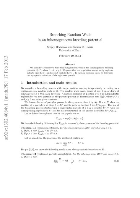 pdf branching random walk in an inhomogeneous breeding potential