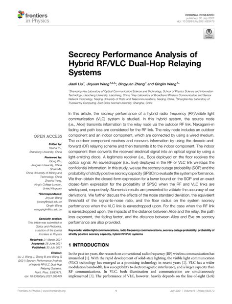pdf secrecy performance analysis of hybrid rf vlc dual hop relaying systems