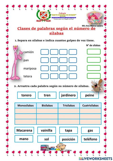 CLASES DE PALABRA SEGÚN EL NÚMERO DE SÍLABAS worksheet en 2024