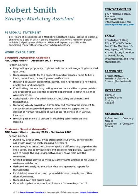 Marketing Assistant Resume Samples Qwikresume