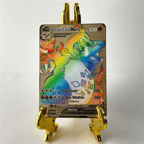 Rainbow Charizard Vmax Gold Metal Trading Card Nm Cards Values Mavin