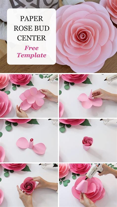 How To Make Large Paper Rose Bud Center FREE Template Tutorial