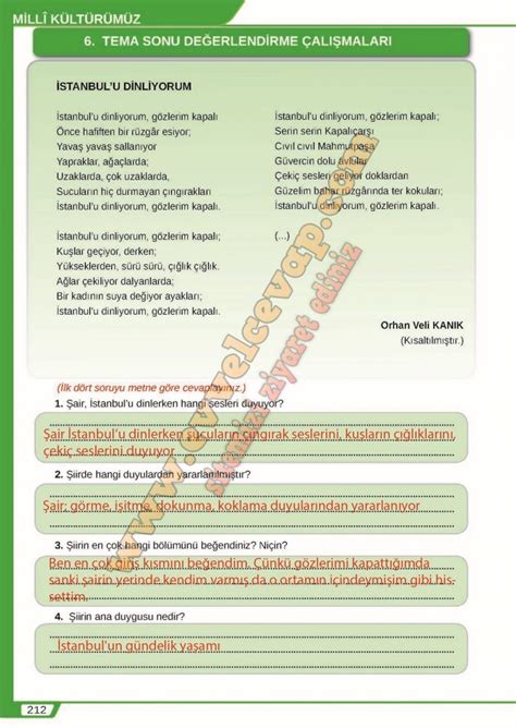 8 sinif turkce ders kitabi meb yayinlari sayfa 212 cevaplari Ödev Zamanı