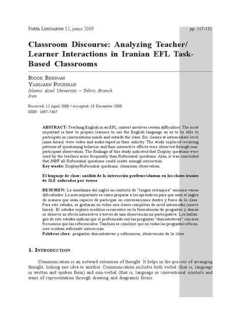 classroom discourse pdf p value english as a second or foreign language