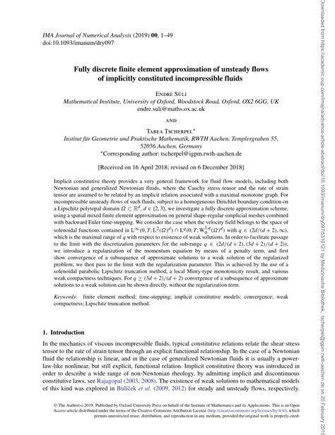 pdf fully discrete finite element approximation of unsteady flows of implicitly constituted