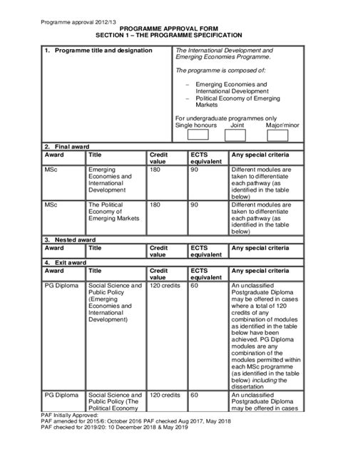 Fillable Online MSc Emerging Economies PROGRAMME APPROVAL FORM Fax