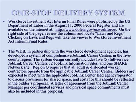 REGION Q Request For Proposals Bidders Conference Workforce Investment