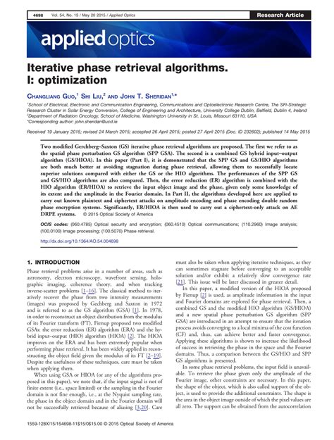 pdf iterative phase retrieval algorithms i optimization