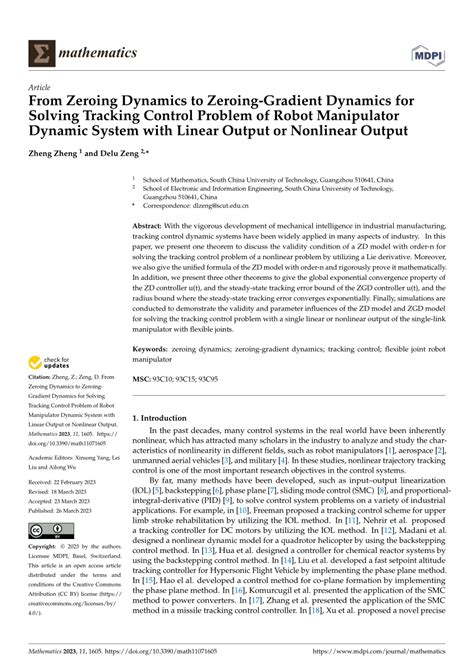 pdf from zeroing dynamics to zeroing gradient dynamics for solving tracking control problem of