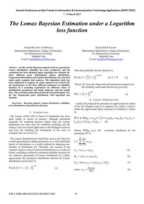 pdf the lomax bayesian estimation under a logarithm loss function