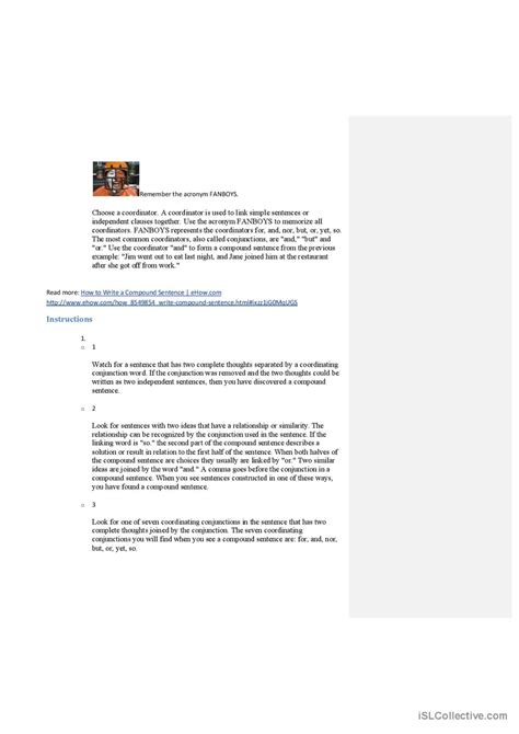 9 Page Compound Sentences Grammar Tu Français FLE fiches pedagogiques