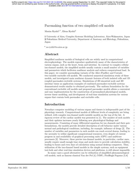 pdf pacemaking function of two simplified cell models