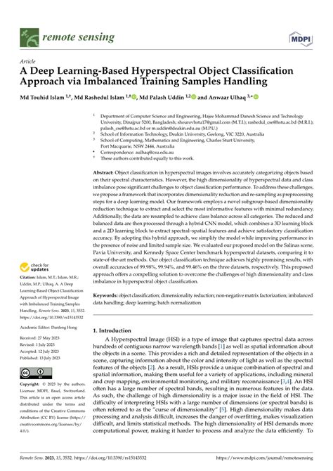pdf a deep learning based hyperspectral object classification approach via imbalanced training
