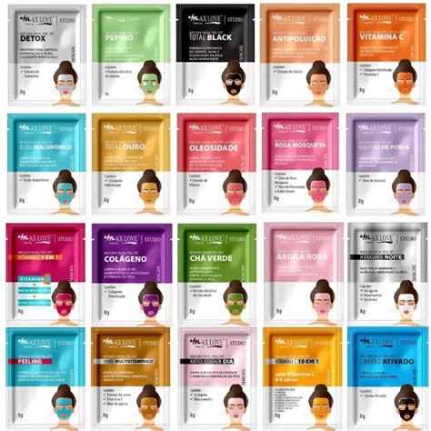Kit 10 máscaras sachê 8g max love limpeza de pele cuidado facial skin