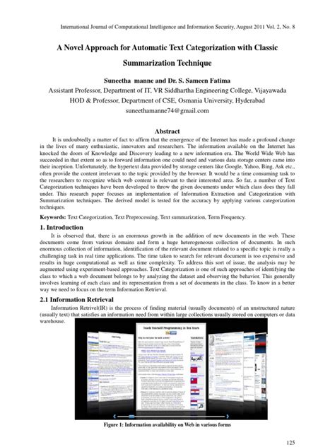 pdf paper 15 a novel approach for automatic text categorization with classic summarization
