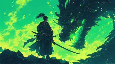 Samurai Vs Green Flame Dragon Live Wallpaper Moewalls