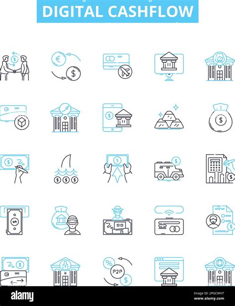 Digital Cashflow Vector Line Icons Set Digital Cashflow Banking