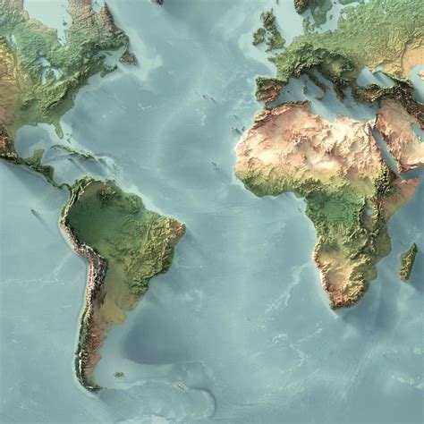 The World Satellite Map Flat Ocean Wall Decor Topography Fine Art Print